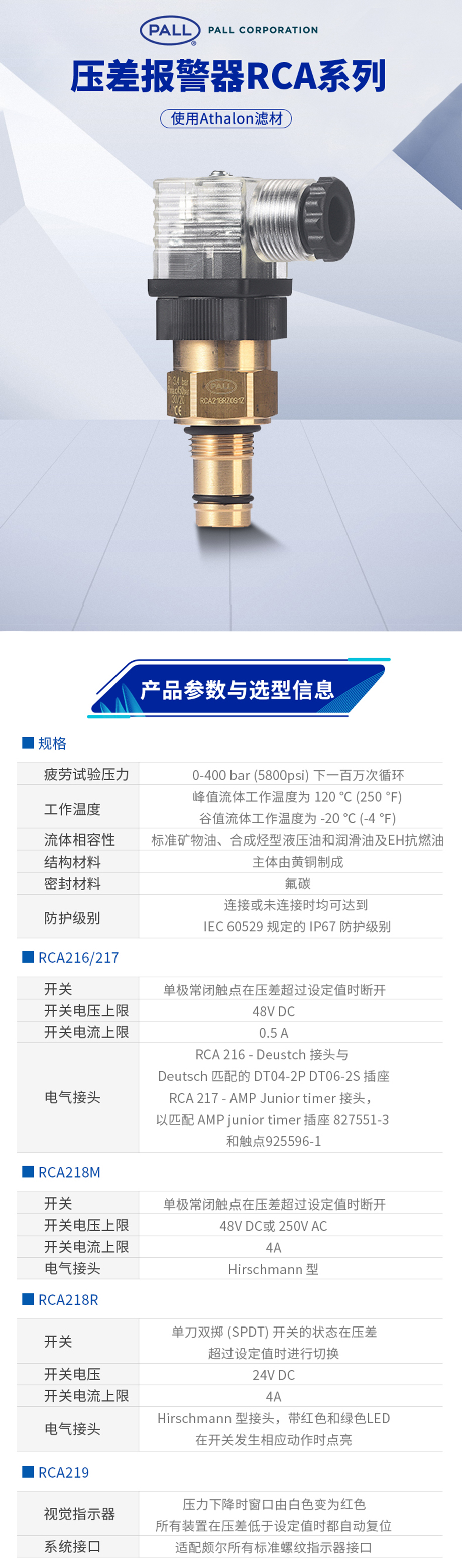 PALL/颇尔官方商城-RCA系列压差报警器
